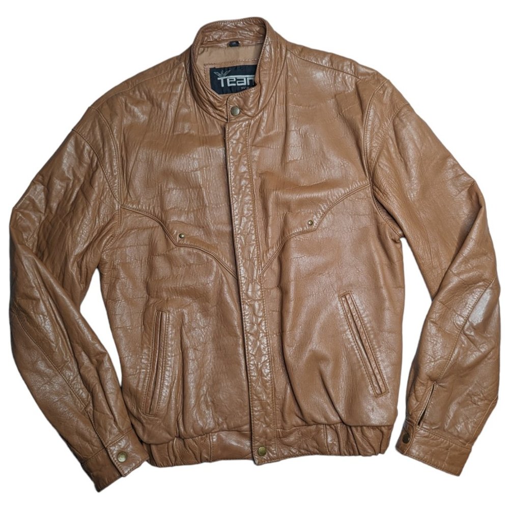 Vintage 1980s Team Camel Tan Leather Full Zip Collarl… - Gem